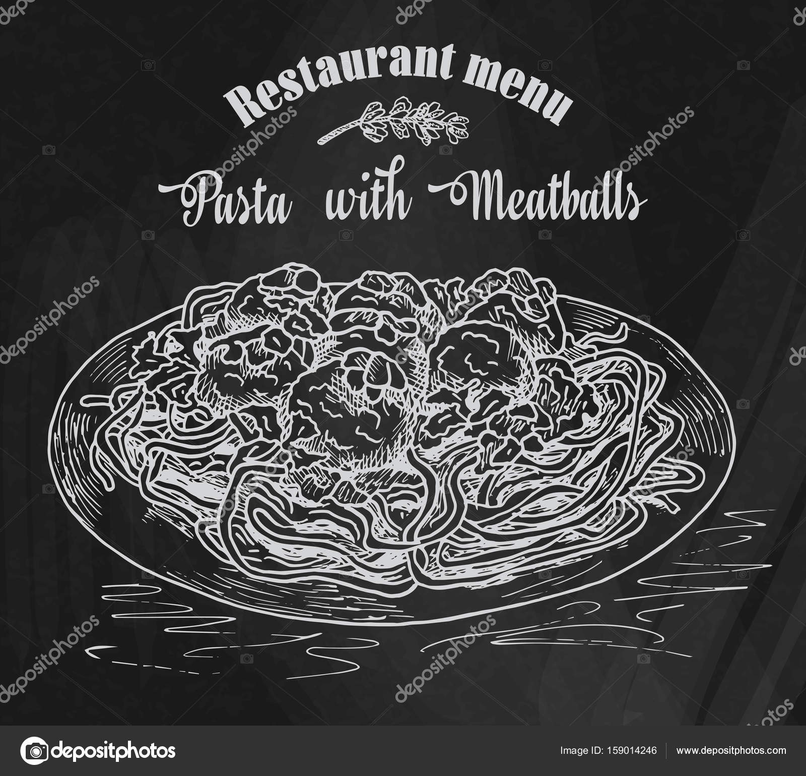 Beautiful hand drawing pasta with meatballs with tomato sauce ...