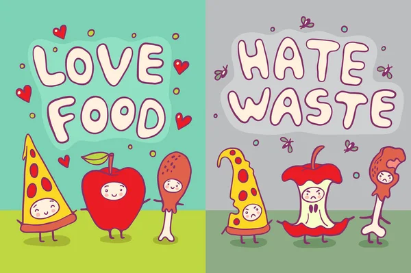 Reduce Food Waste Cartoon Vector Illustration — Stock Vector ...