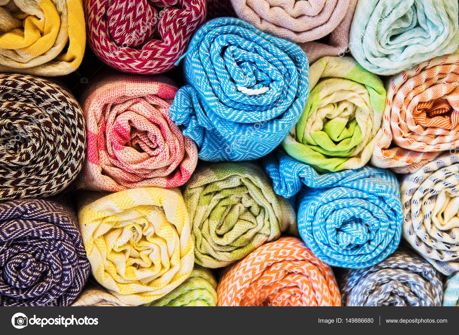 Bright, colorful Turkish fabrics, bedspreads and kerchiefs with ...