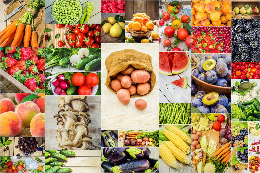 collage de frutas y verduras en una foto. 2022