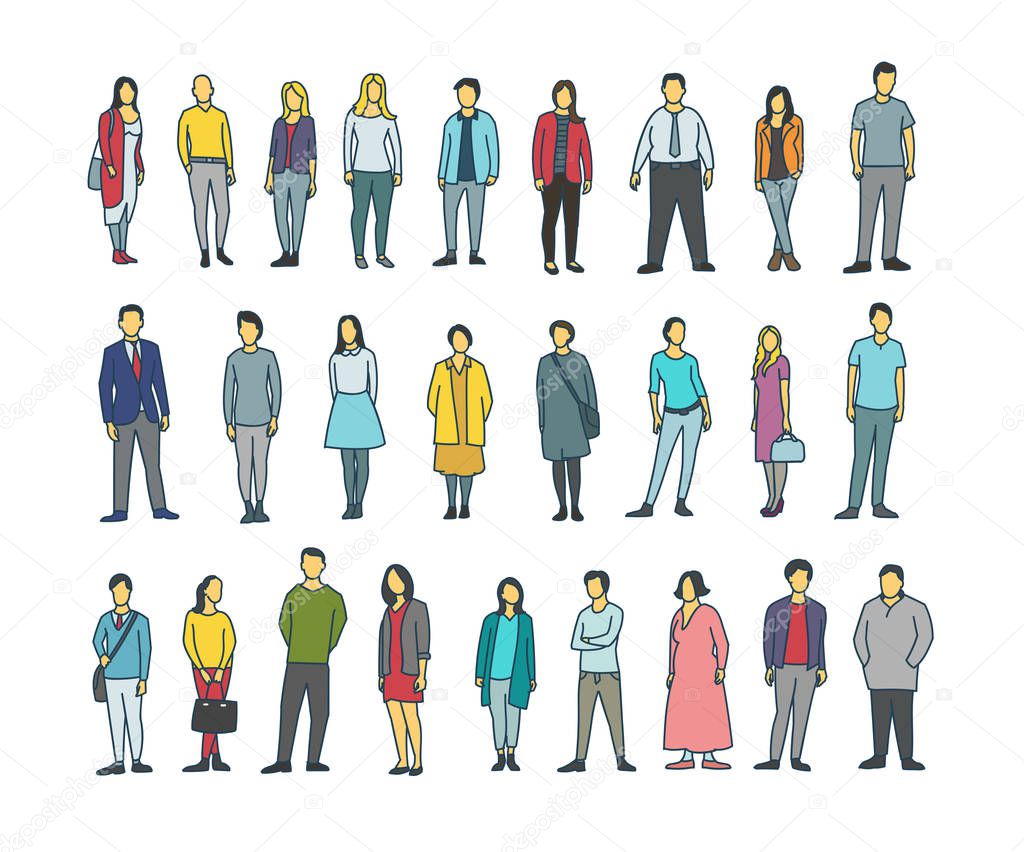 El dibujo a mano alzada establece muchas personas comunes diferentes ...