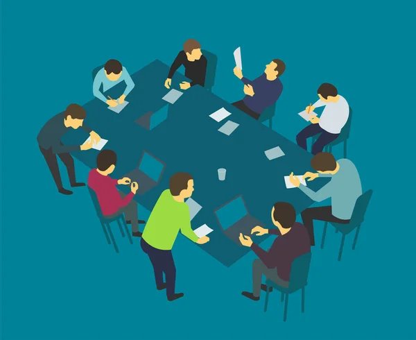 Round table talks. Team business people meeting conference nine people ...