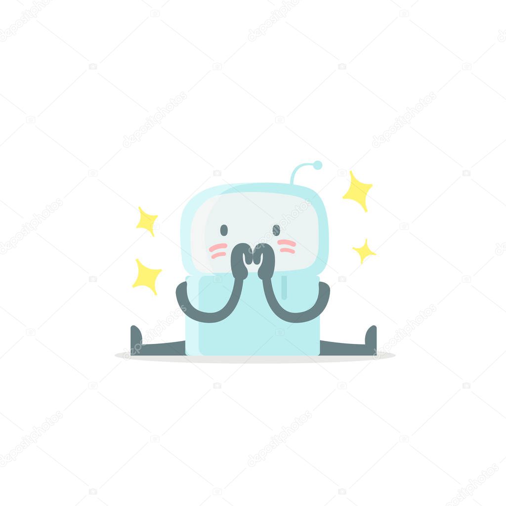 Icono de etiqueta emoji. Bebé lindo robot nuevo pequeño sorprendido y ...