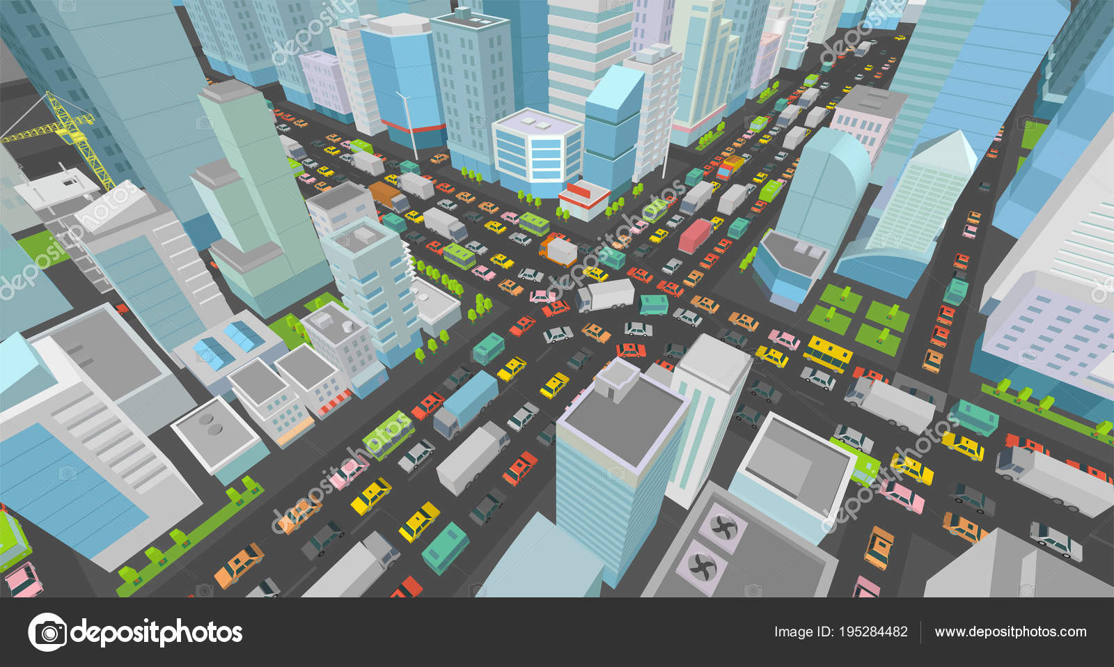 City street Intersection traffic jams road 3d. Very high detail ...