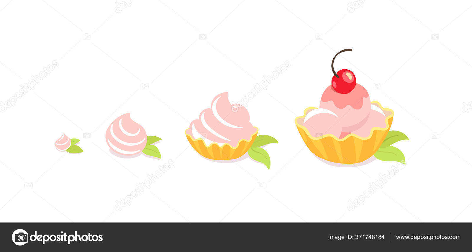 Cakes sizes. Dessert reward. Pastry fancy cake with a cherry ...