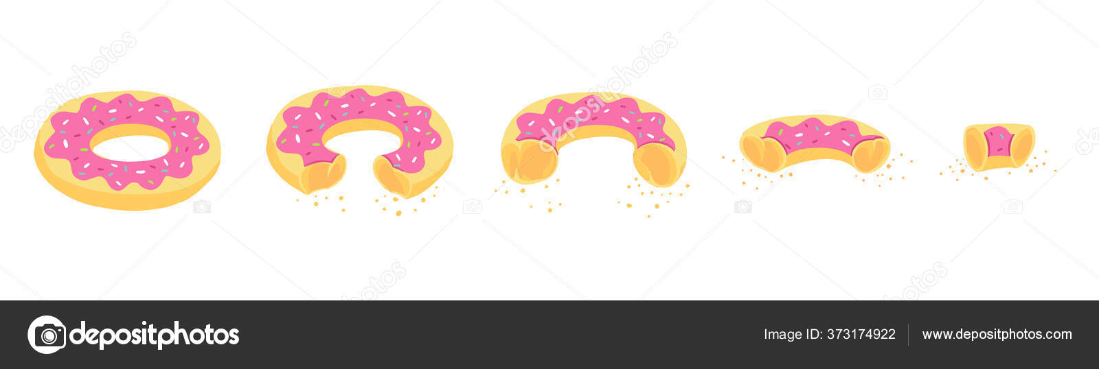 Eating stages a donut. Bit size off a piece. Pink cream. Delicious ...