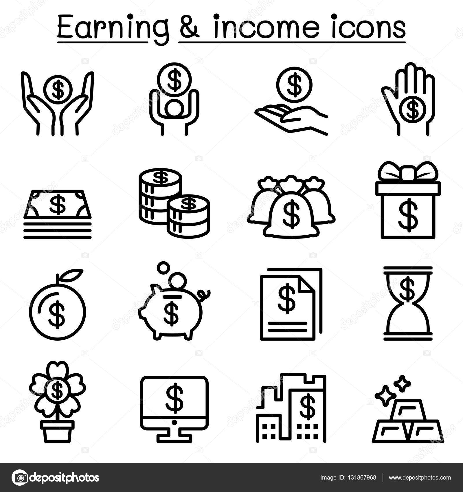 Income , Earning , Money icon set in thin line style Vector ...