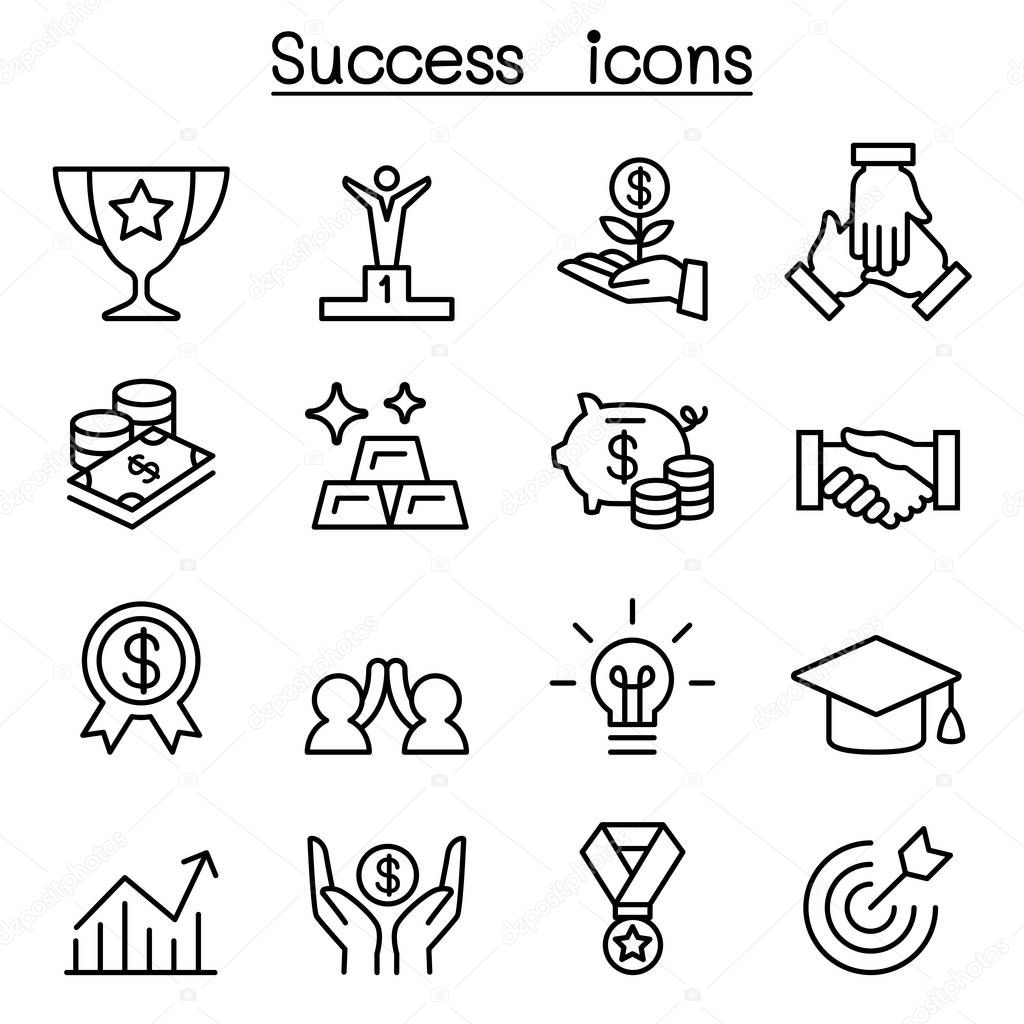 Success icon set in thin line style — Stock Vector © slalomop #139434578