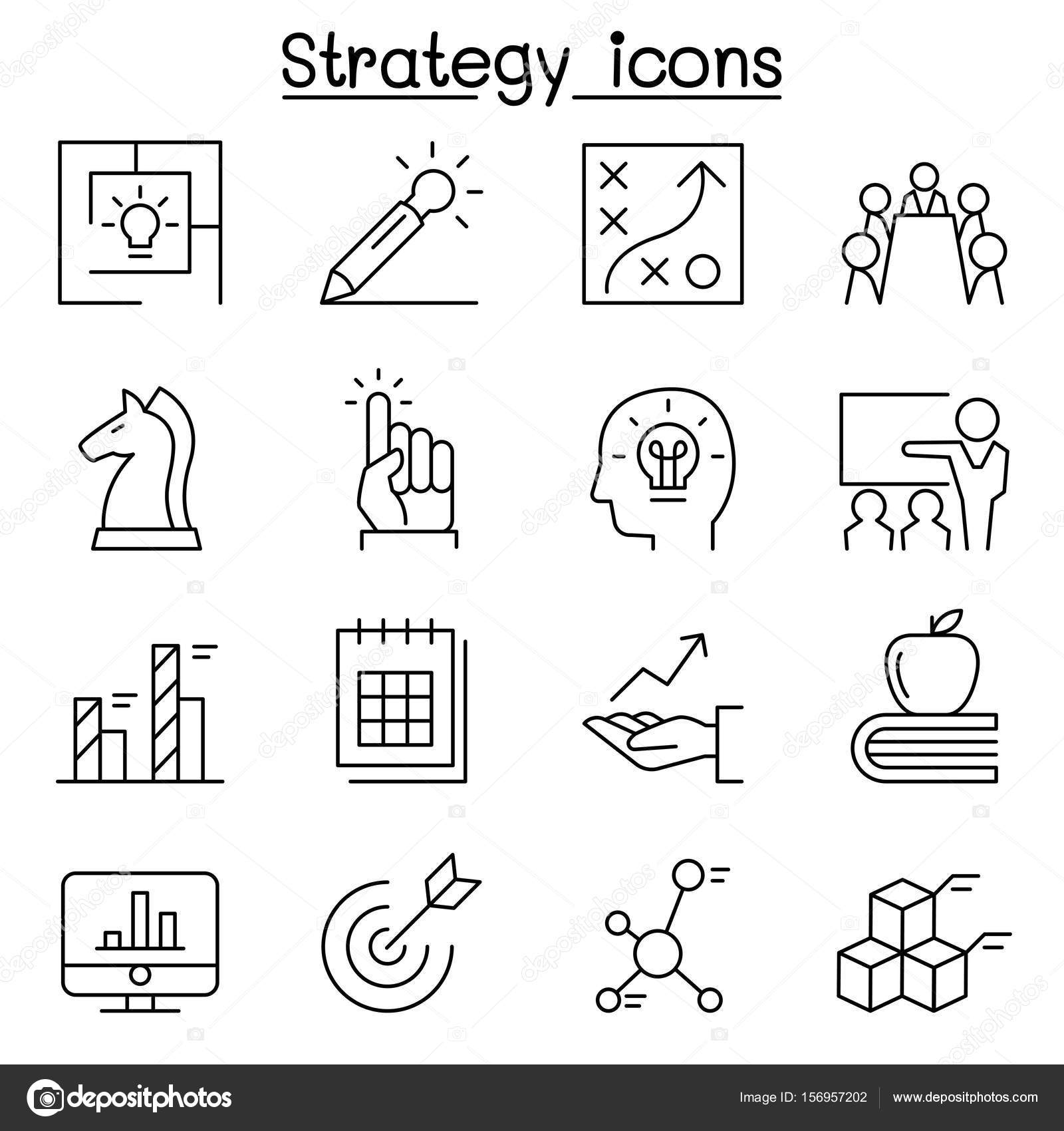 Strategy & Planning icon set in thin line style Stock Vector by ...