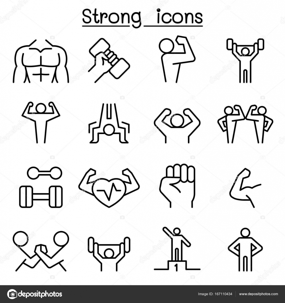 Strong icon set in thin line style — Stock Vector © slalomop #167110434