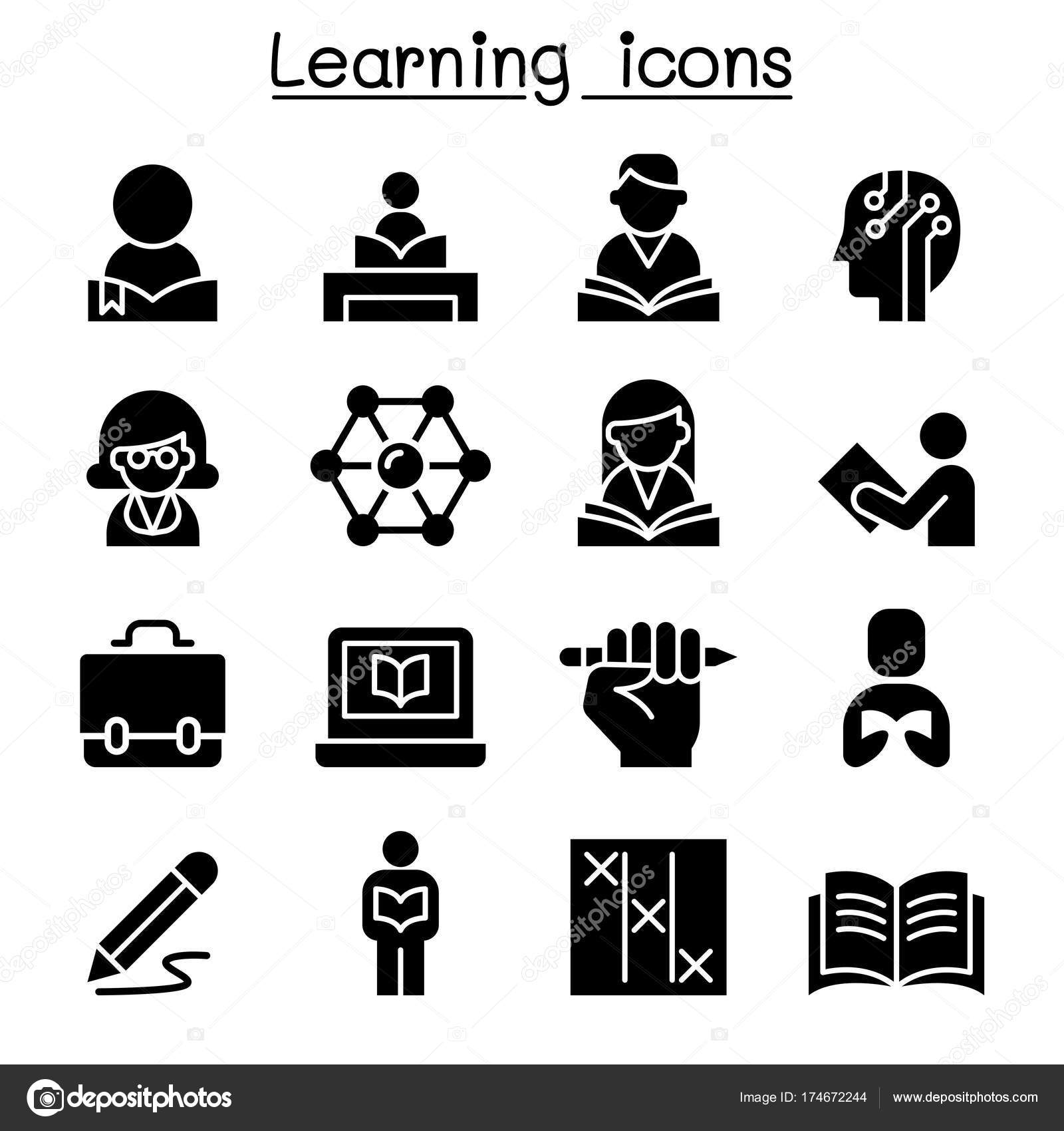 Study, Learning, Education icon set vector illustration graphic Stock ...