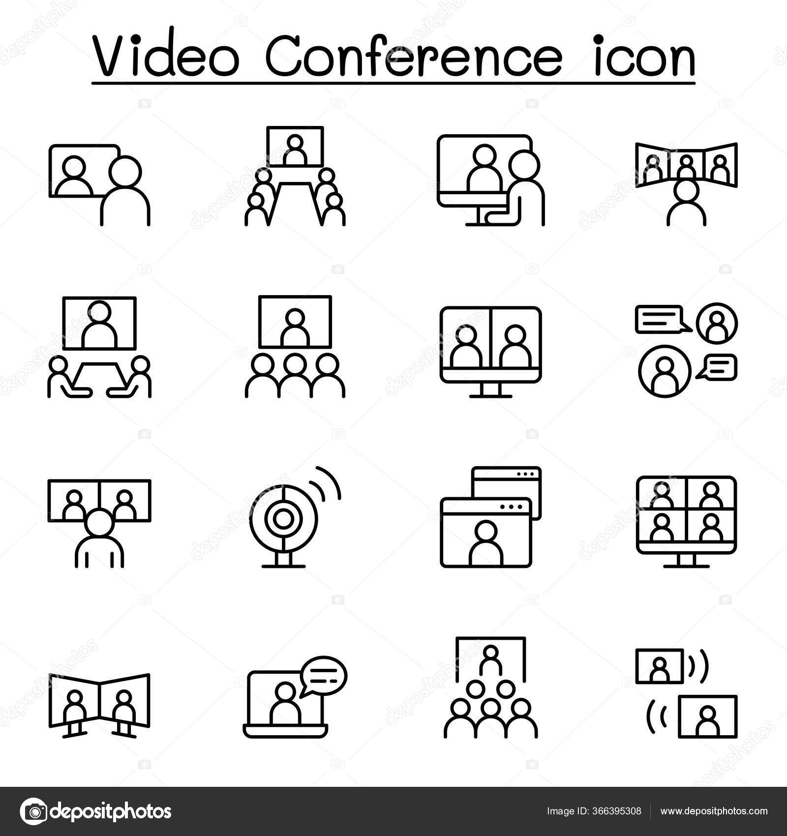 Set Video Conference Line Icons Contains Icons Online Meeting Business ...