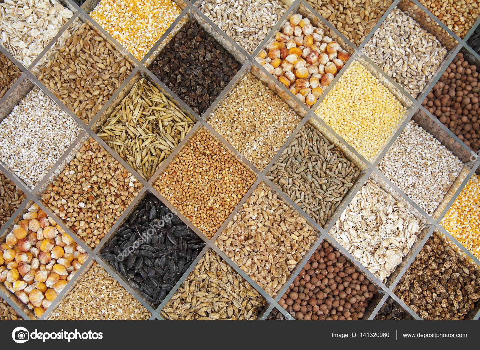 Various seeds for planting in the cells. Natural texture. Stock Photo ...