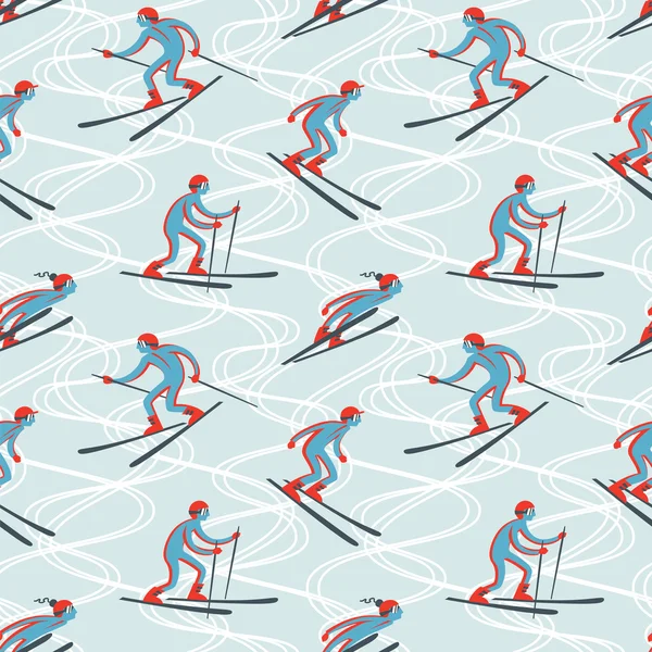 Vector seamless pattern with skiers and ski tracks. Stock Vector Image ...