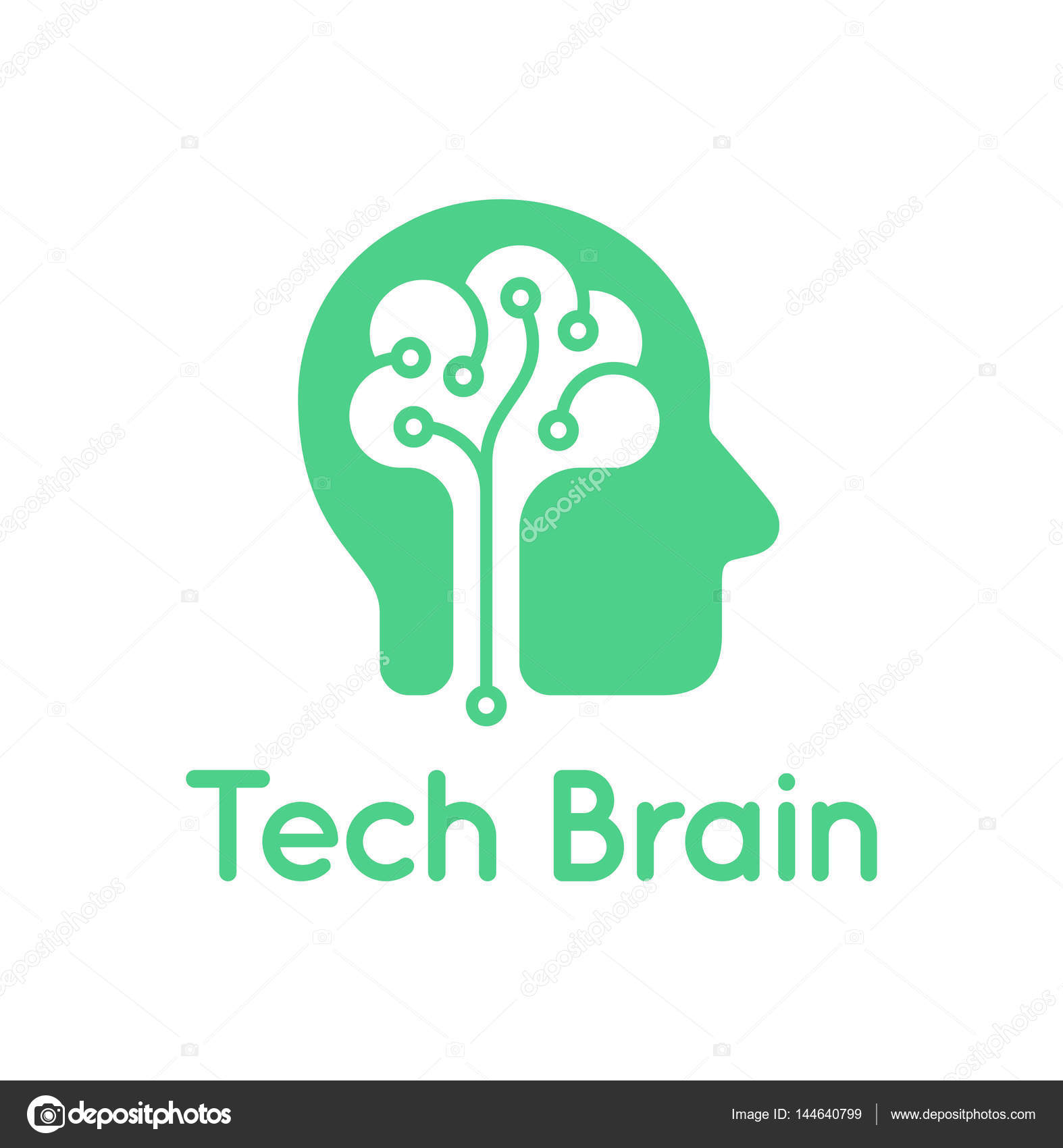 Tech brain, human head as digital circuit board, vector icon. Stock ...
