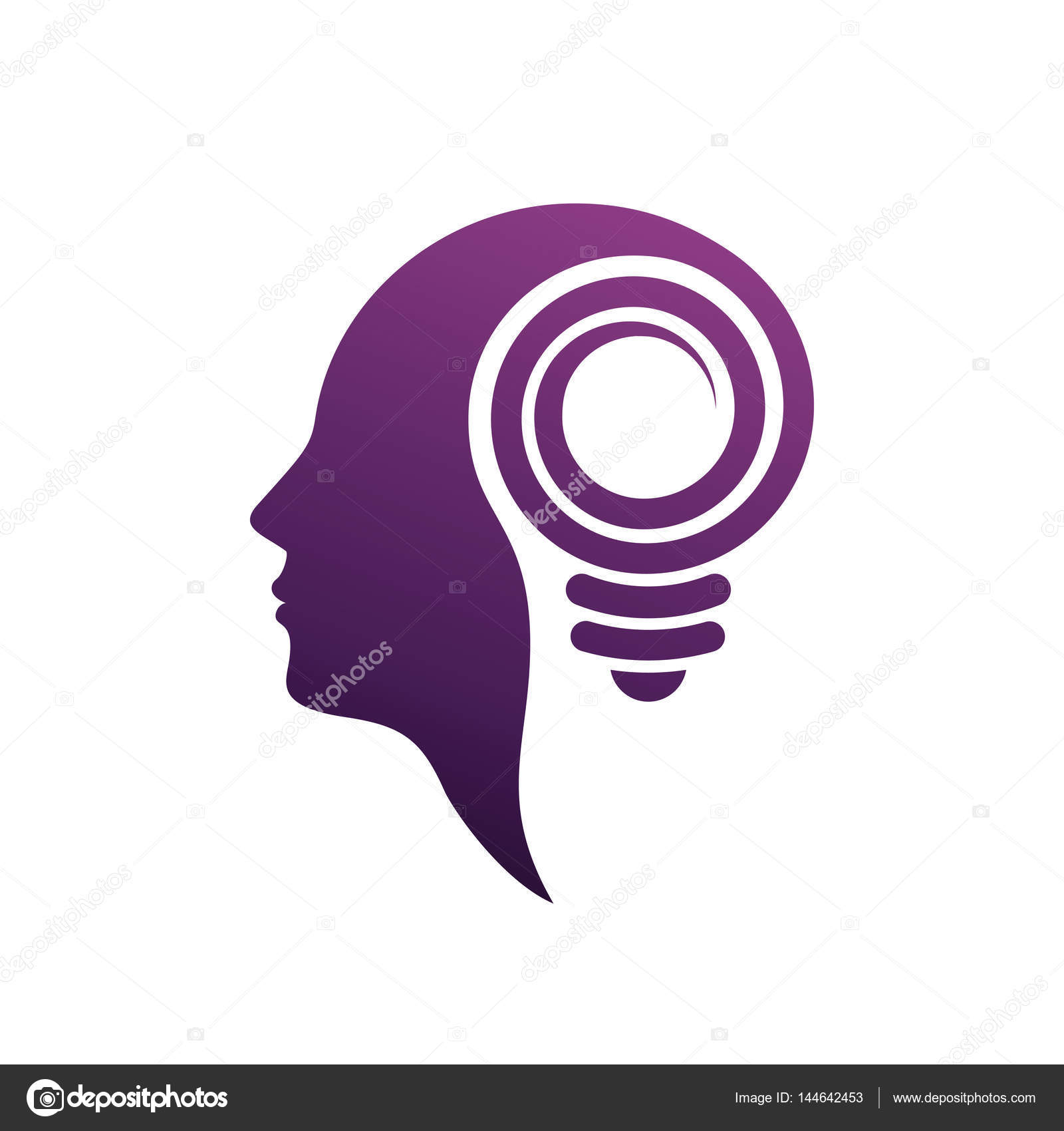 Head silhouette with stylized light bulb inside. Creative idea concept ...