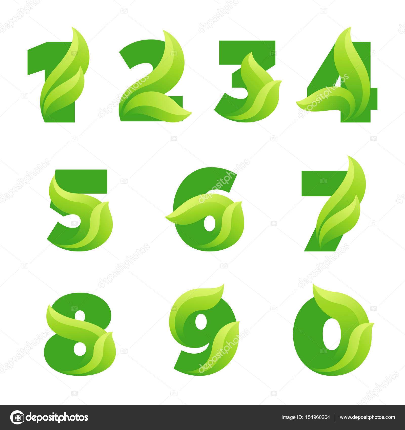 Numbers set with green leaves. Vector eco design. ⬇ Vector Image by ...
