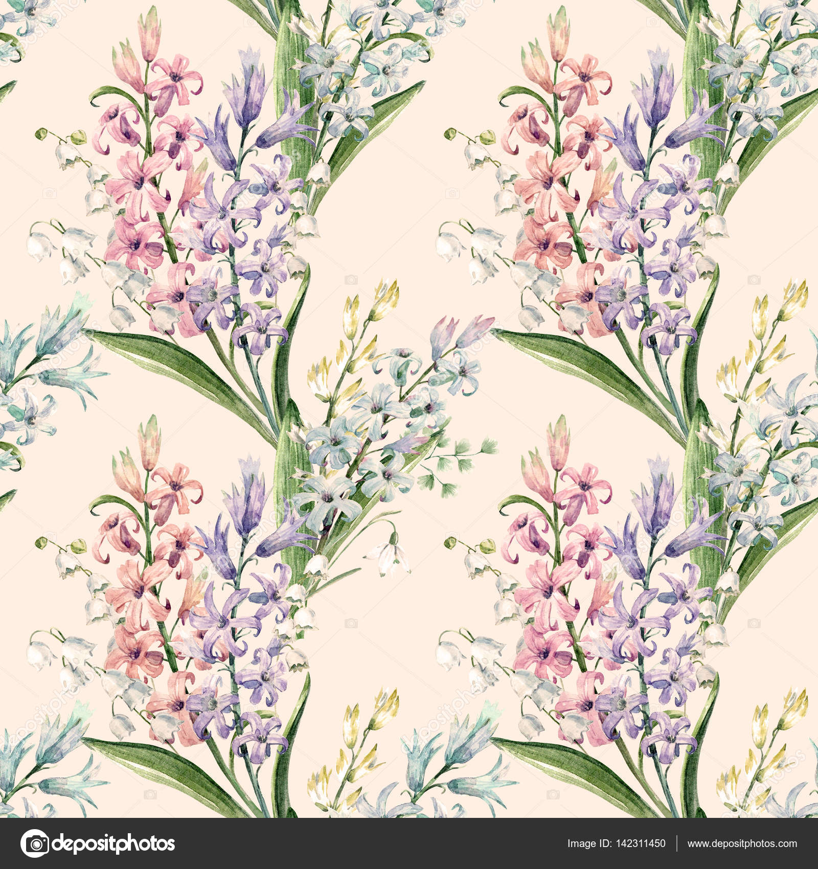 Watercolor hyacinth pattern Stock Photo by ©ZeninaAsya 142311450