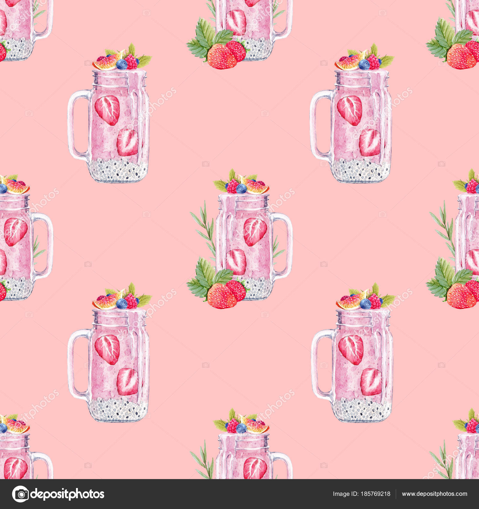 Watercolor smoothie pattern Stock Photo by ©ZeninaAsya 185769218