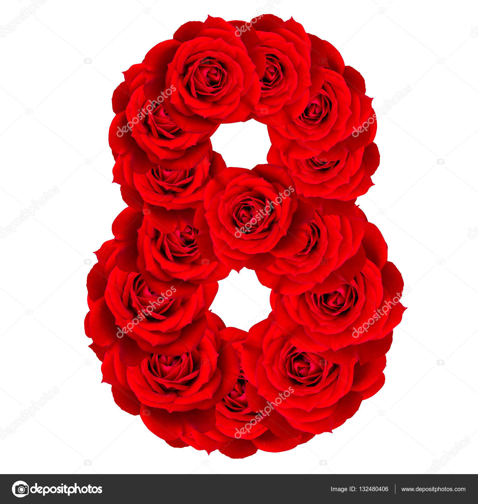 Red Roses numbers 1 made from bloom red rose isolated on white ...
