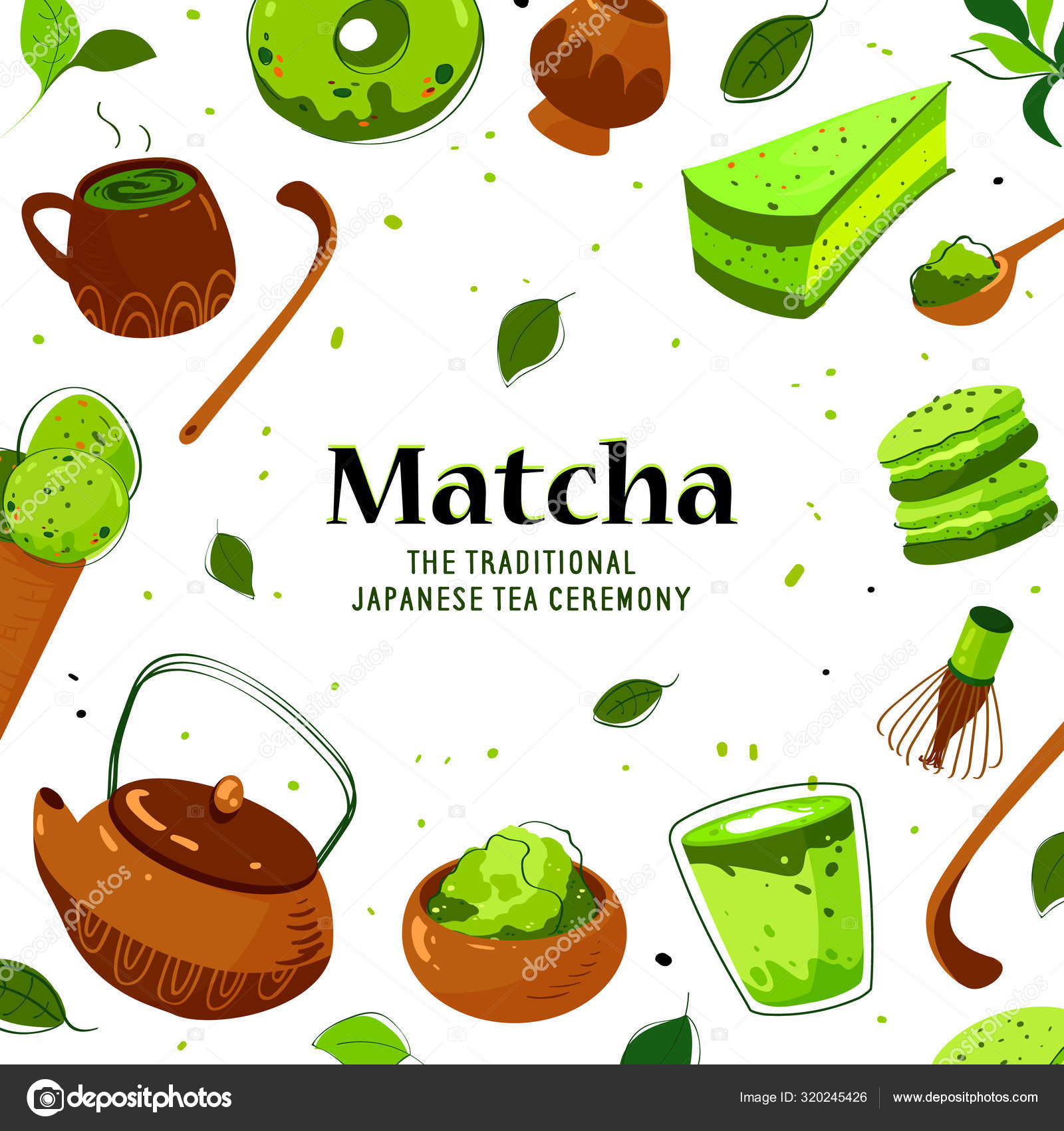 Matcha tea package design. The traditional Japanese tea ceremony print ...