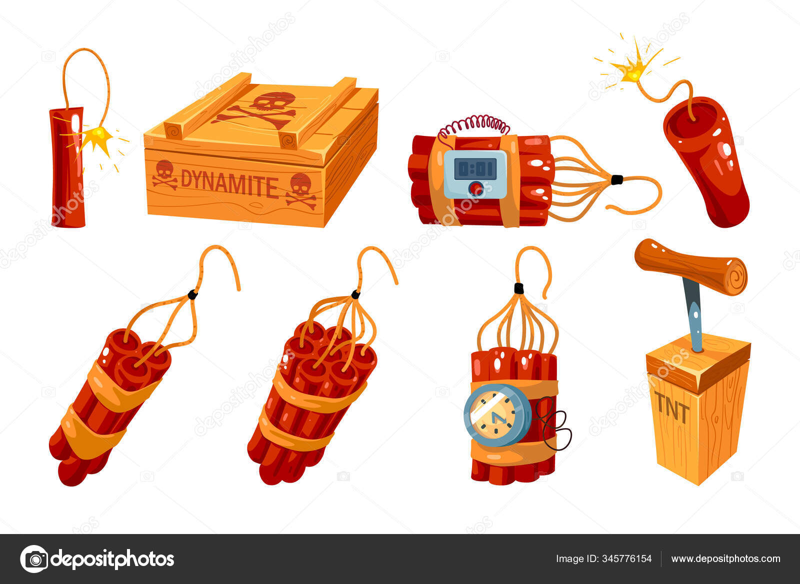 Cartoon old dynamite icon set isolated on white. Stock Vector Image by ...