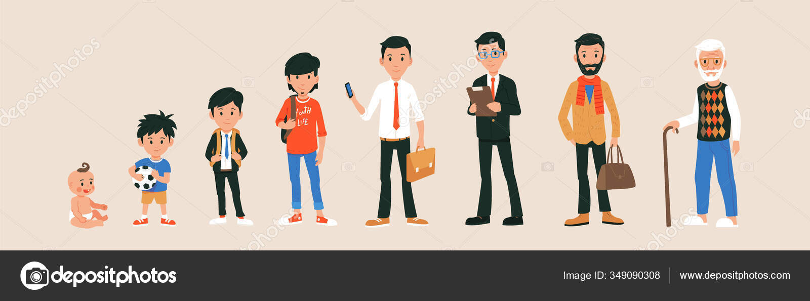 Man life cycle, in different age, flat vector illustration. Stock ...