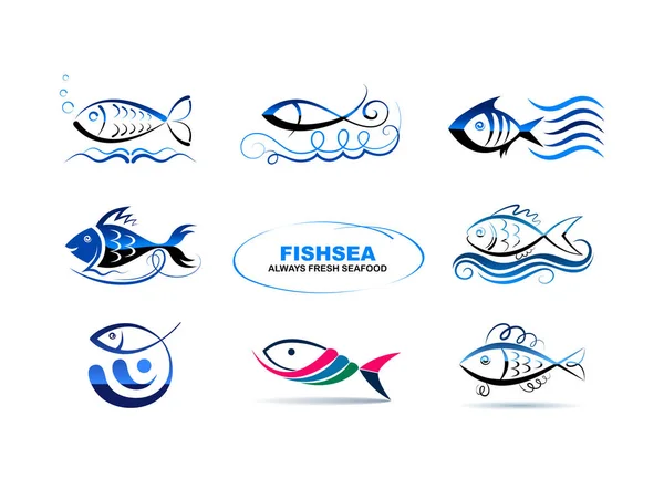 Collection of fishes symbol — Stock Vector © alexcosmos #127978426