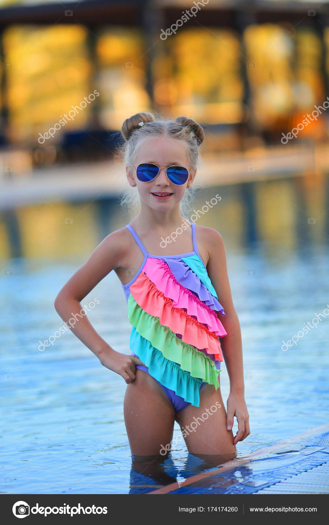 Sweet Beautiful Girl In Sunglasses On Vacation At The Pool In A