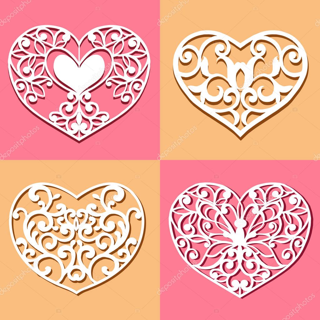 Conjunto de corazones cortados por láser. Colección stencil corazones ...