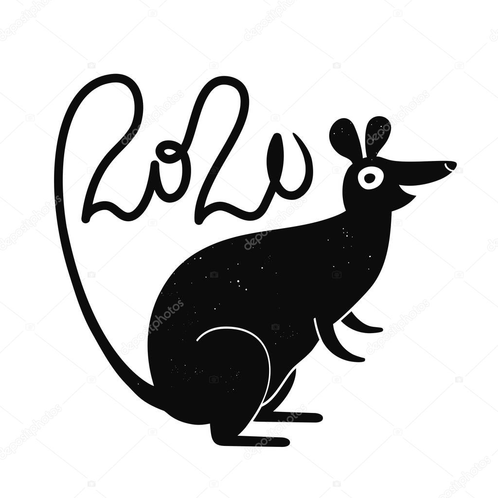 Vector negro garabato blanco ilustración con animal. Arte conceptual ...