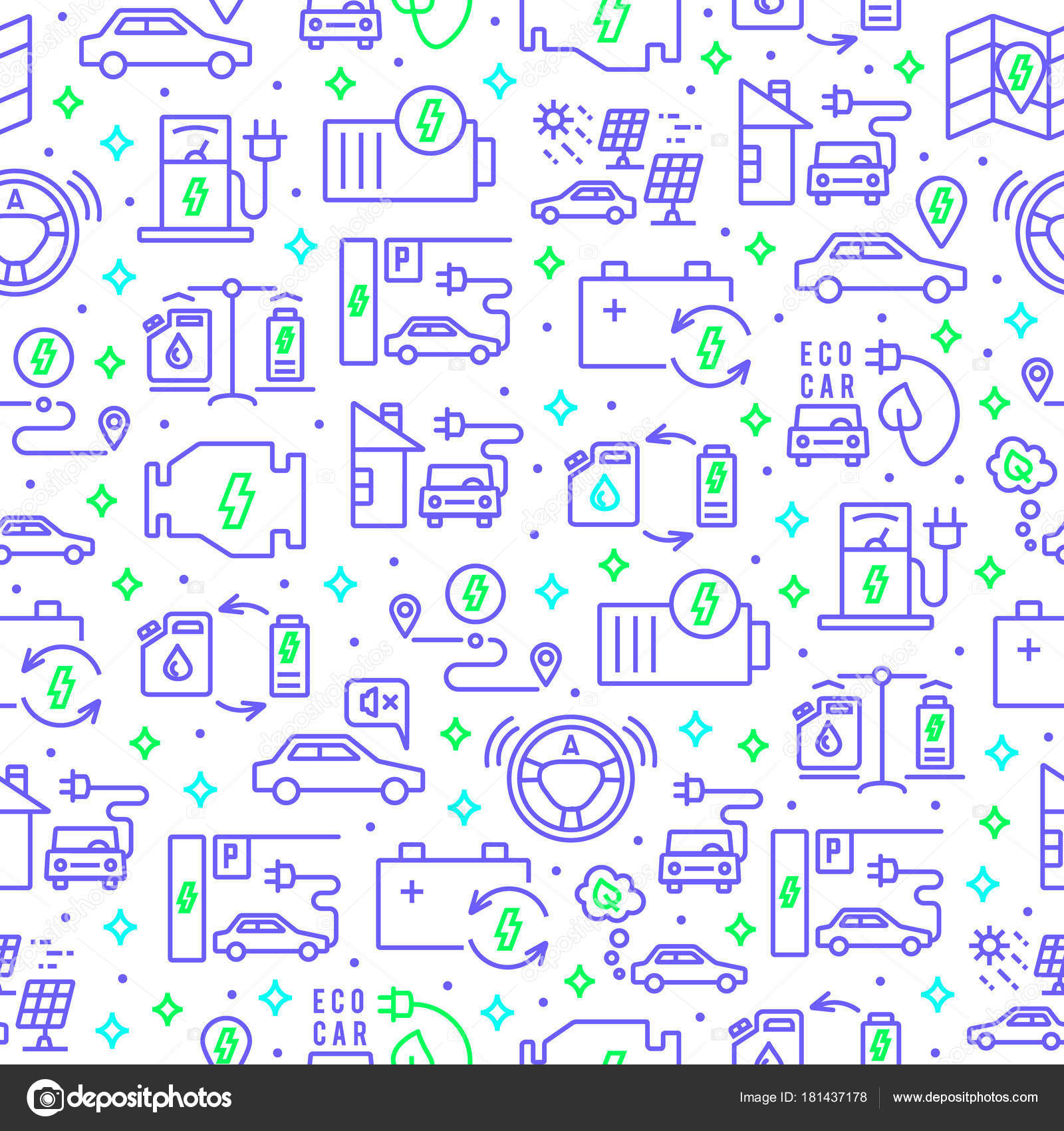 Electric Car Outline Seamless Pattern Electro Vehicle Ecologic ...