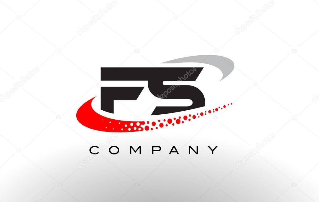 Diseño moderno del logotipo de la carta FS con Swoosh punteado rojo 2022