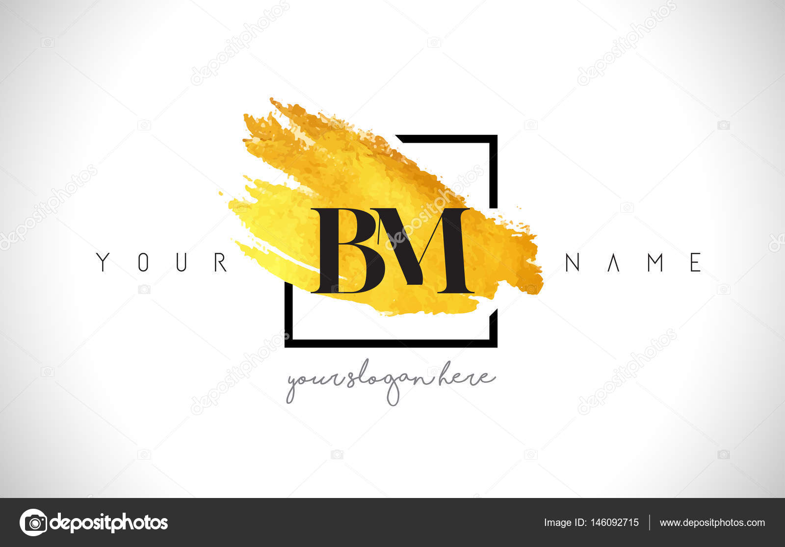BM Golden Letter Logo Design with Creative Gold Brush Stroke Stock ...