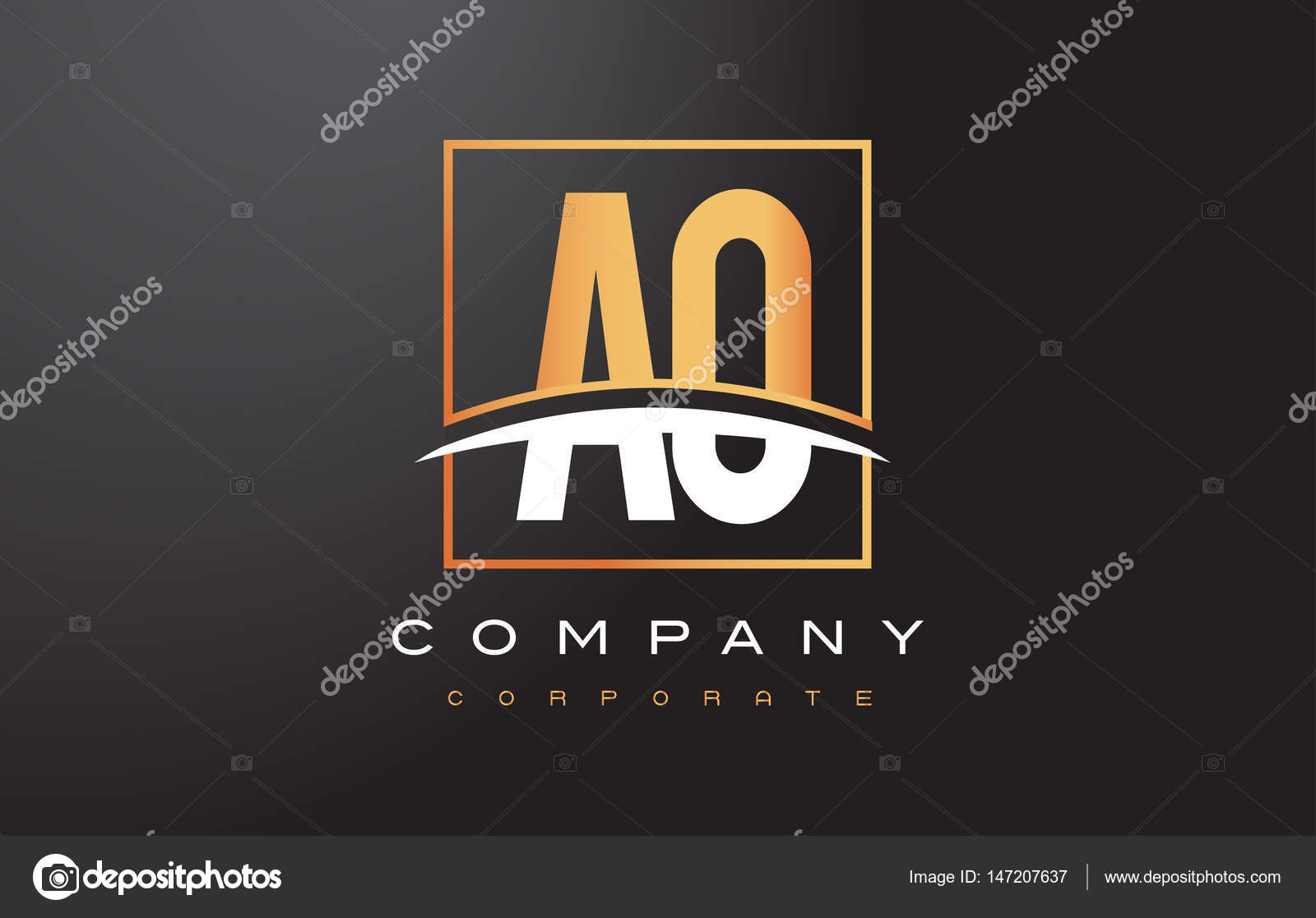 AO A O Golden Letter Logo Design with Gold Square and Swoosh. Stock ...
