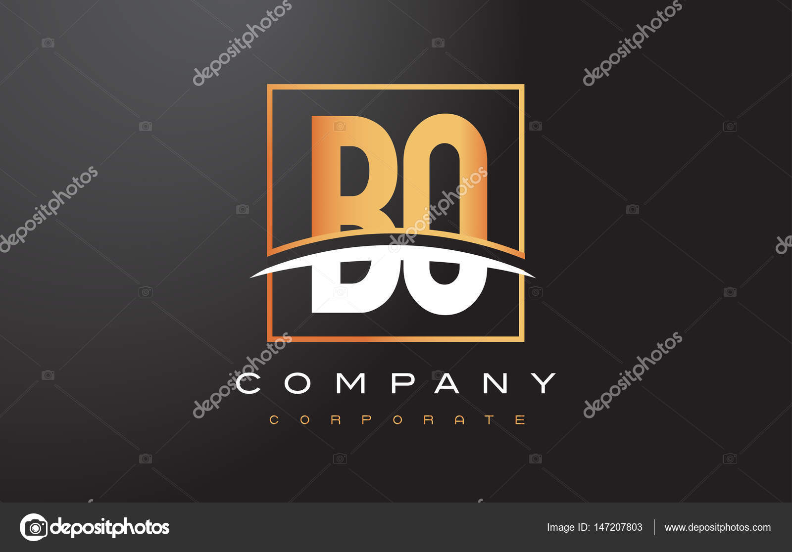 BO B O Golden Letter Logo Design with Gold Square and Swoosh. Stock ...