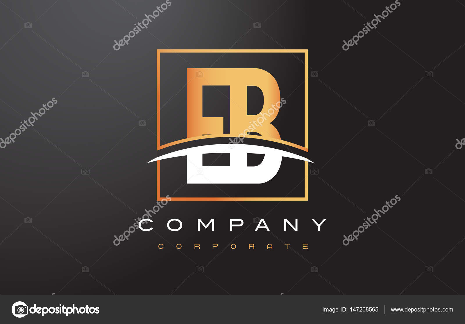 EB E B Golden Letter Logo Design with Gold Square and Swoosh. Stock ...