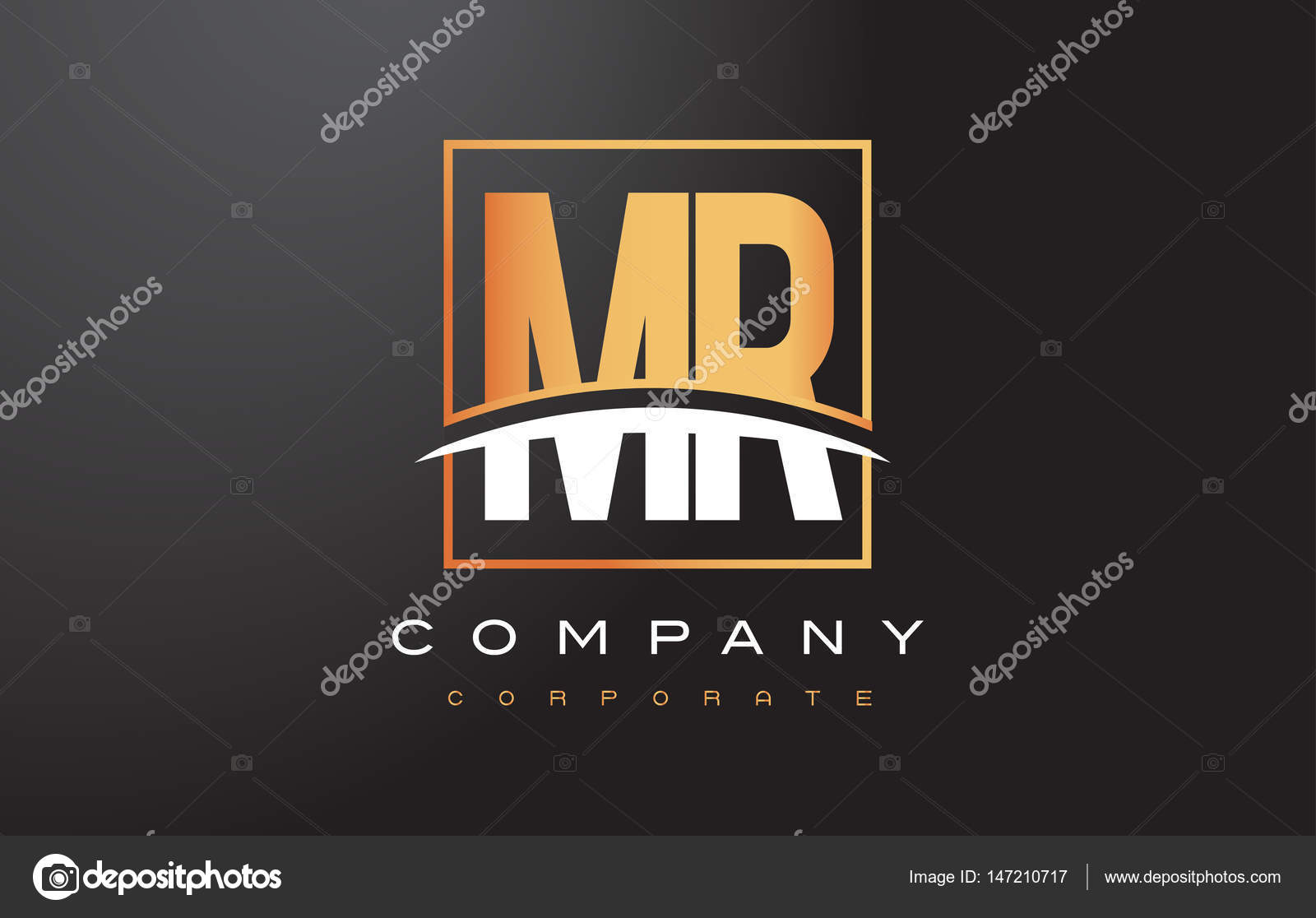 MR M R Golden Letter Logo Design with Gold Square and Swoosh. Stock ...