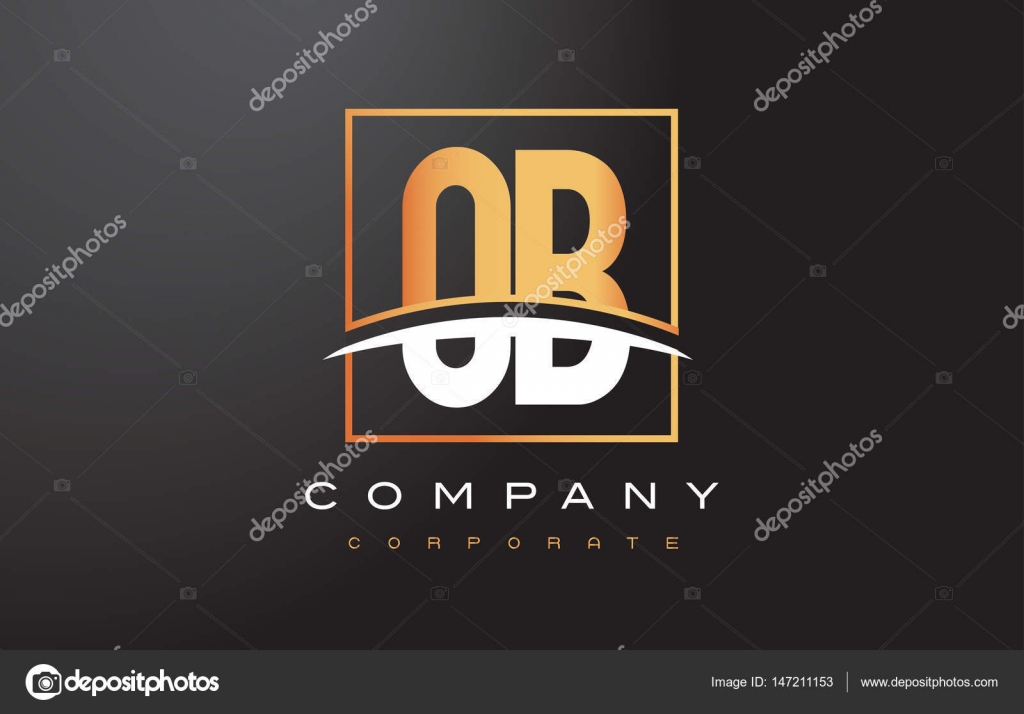 OB O B Golden Letter Logo Design with Gold Square and Swoosh. Stock ...