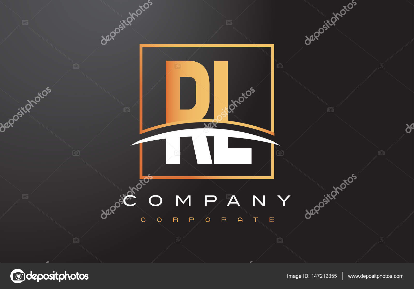 RL R L Golden Letter Logo Design with Gold Square and Swoosh. Stock ...