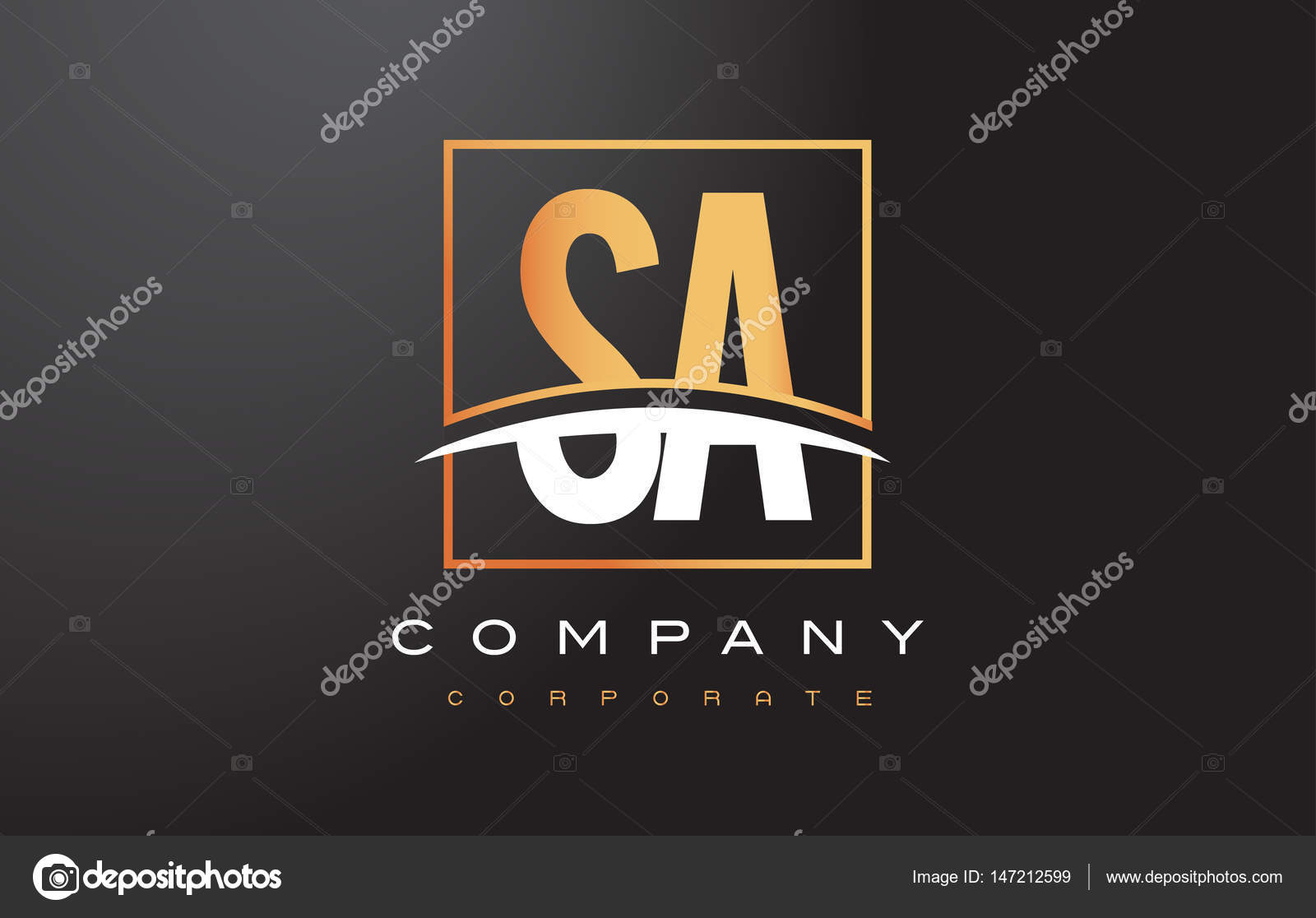 SA S A Golden Letter Logo Design with Gold Square and Swoosh. Stock ...