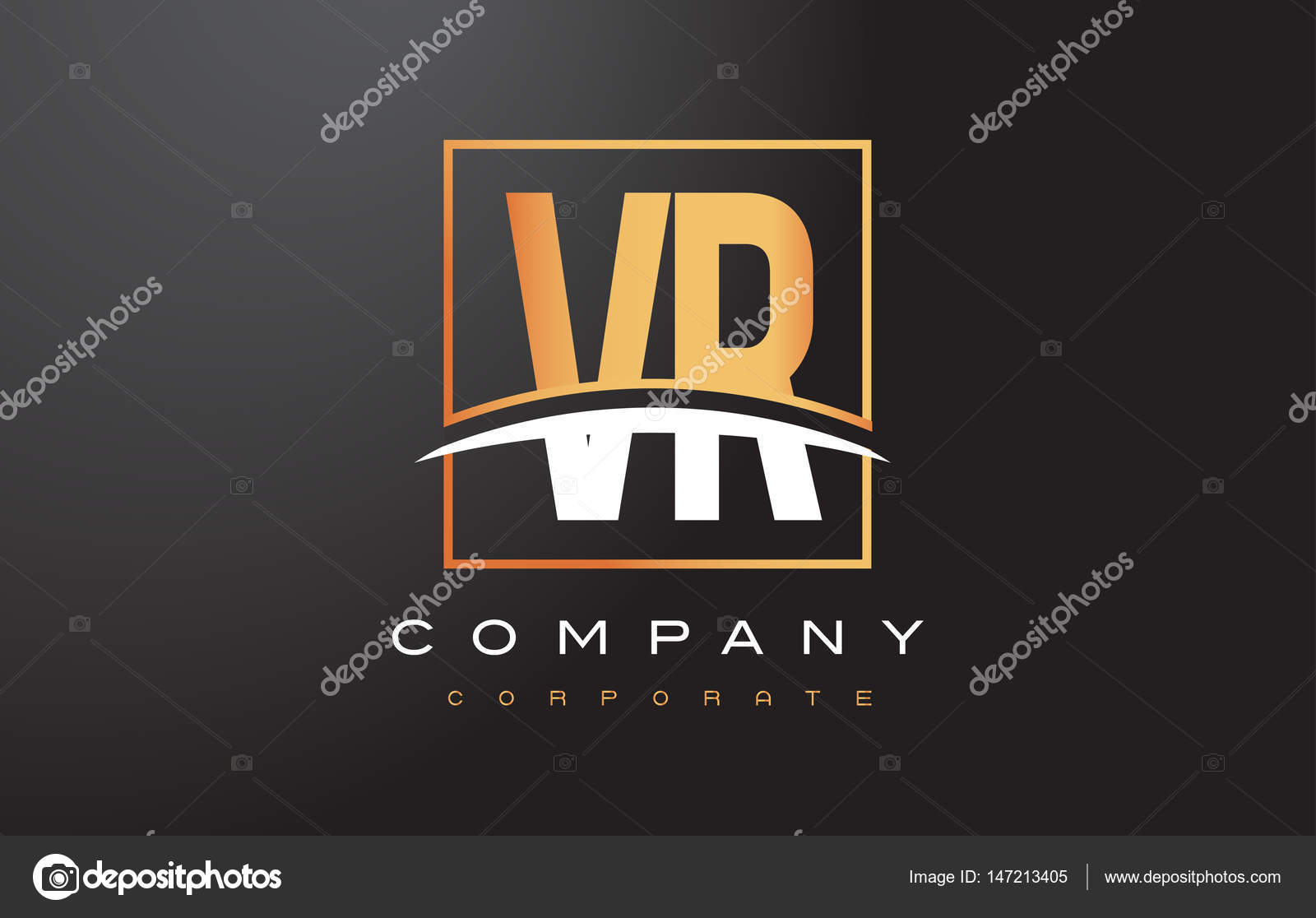 VR V R Golden Letter Logo Design with Gold Square and Swoosh. Stock ...