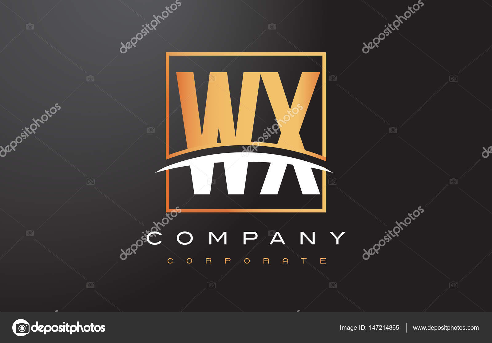 WX W X Golden Letter Logo Design with Gold Square and Swoosh. Stock ...