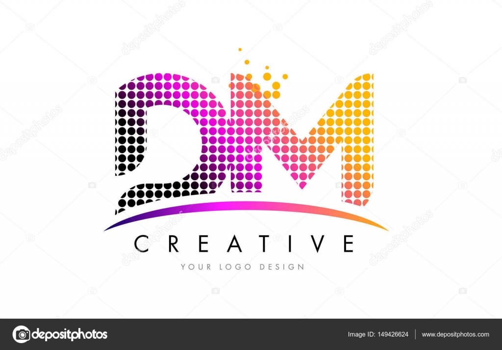 DM D M Letter Logo Desain dengan Titik Magenta dan Swoosh Vektor Stok ...