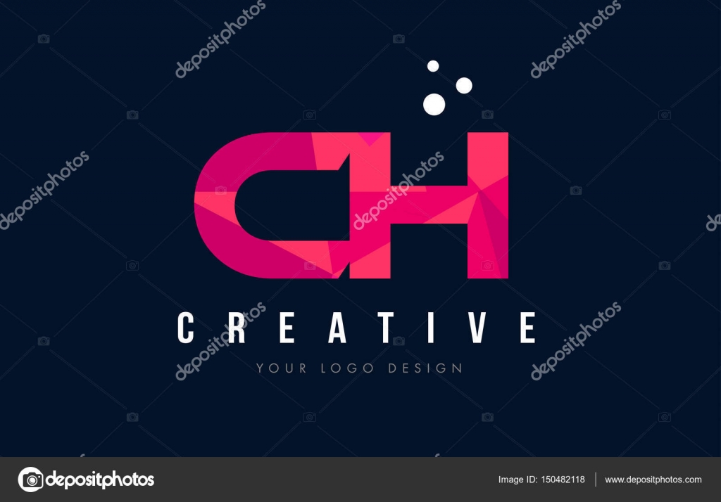 CH C H Letter Logo with Purple Low Poly Pink Triangles Concept Stock ...