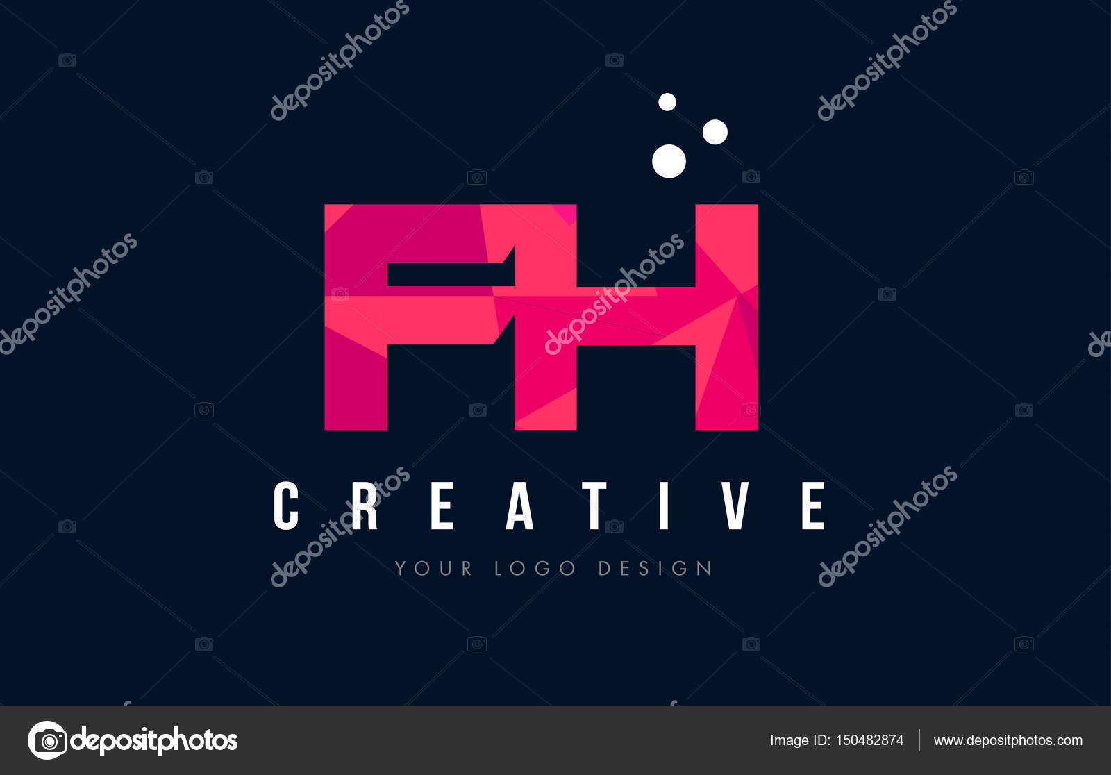 FH F H Letter Logo with Purple Low Poly Pink Triangles Concept — Stock ...