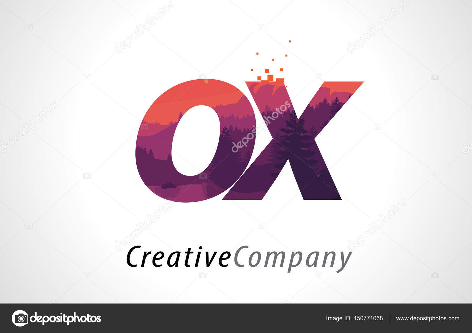 OX O X Letter Logo Design with Purple Forest Texture Flat Vector Stock ...