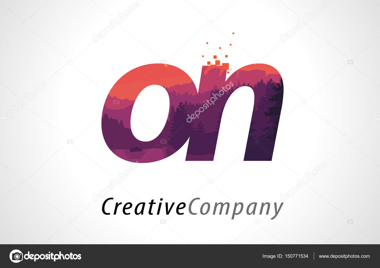 ON O N Carta Logo Design com Floresta Roxa Textura Flat Vector vetor(es ...