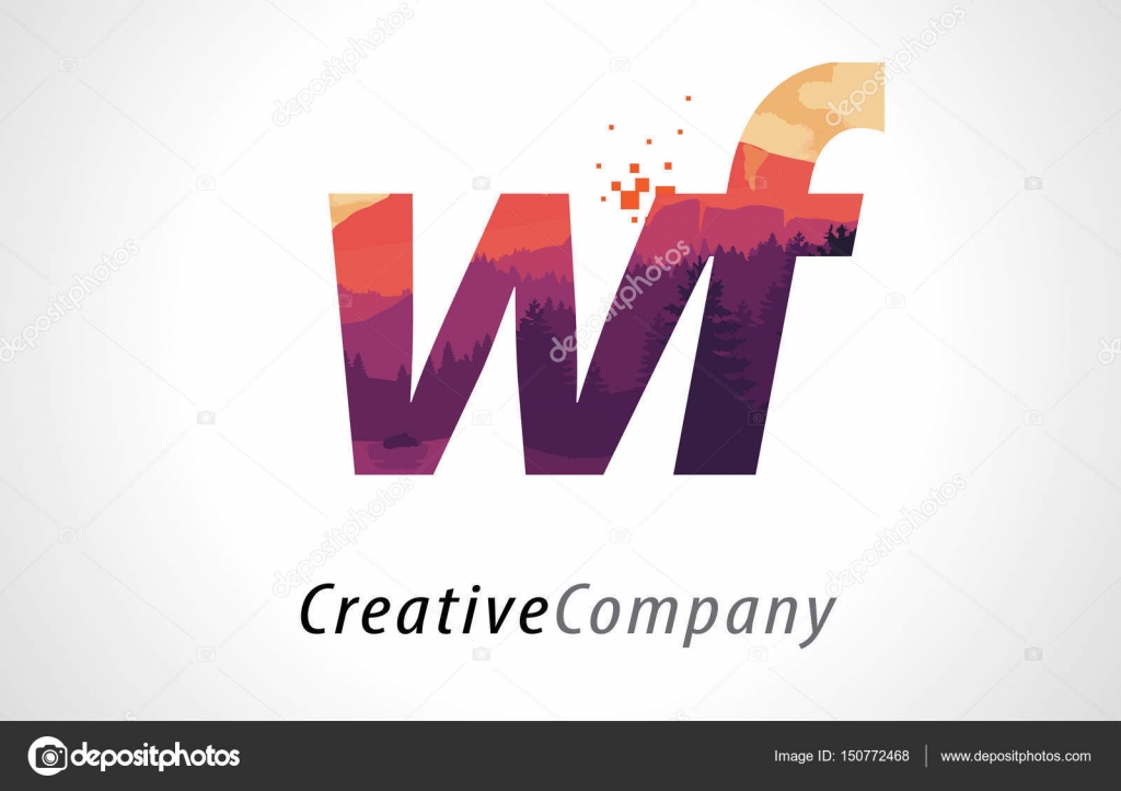 WF W F Letter Logo Design with Purple Forest Texture Flat Vector Stock ...