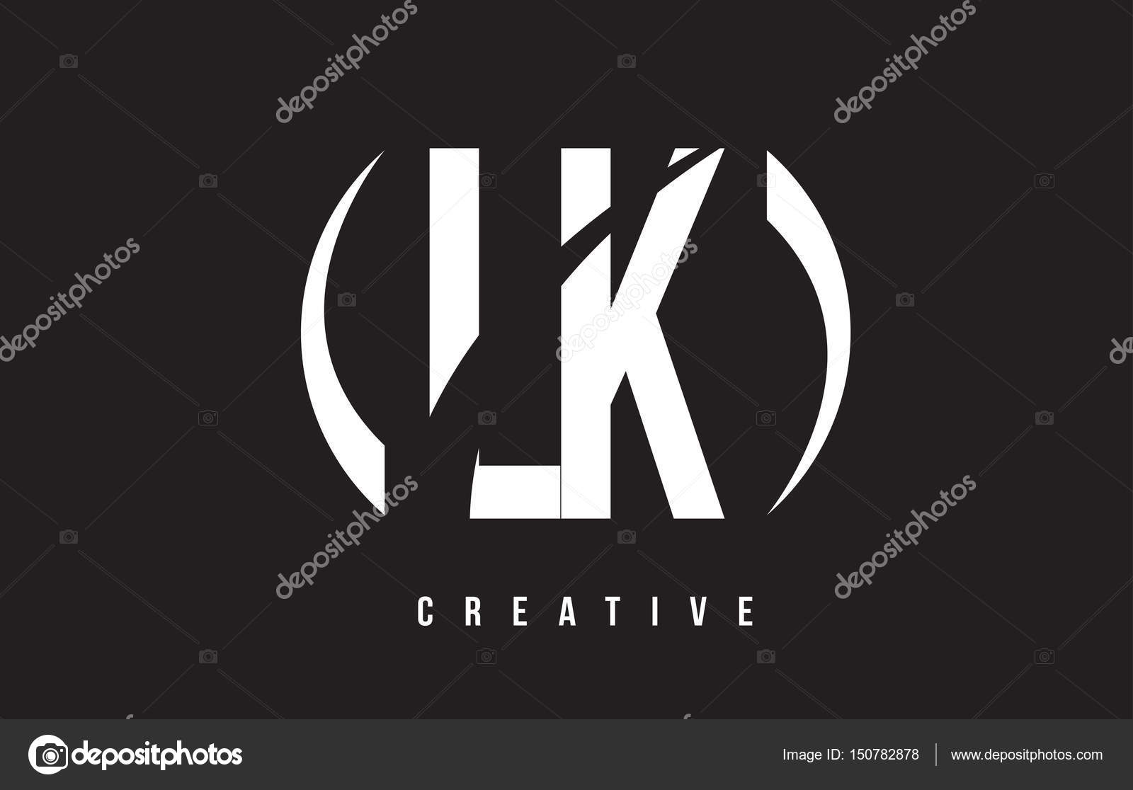 Lk L K White Letter Logo Design With Black Background Stock Vector